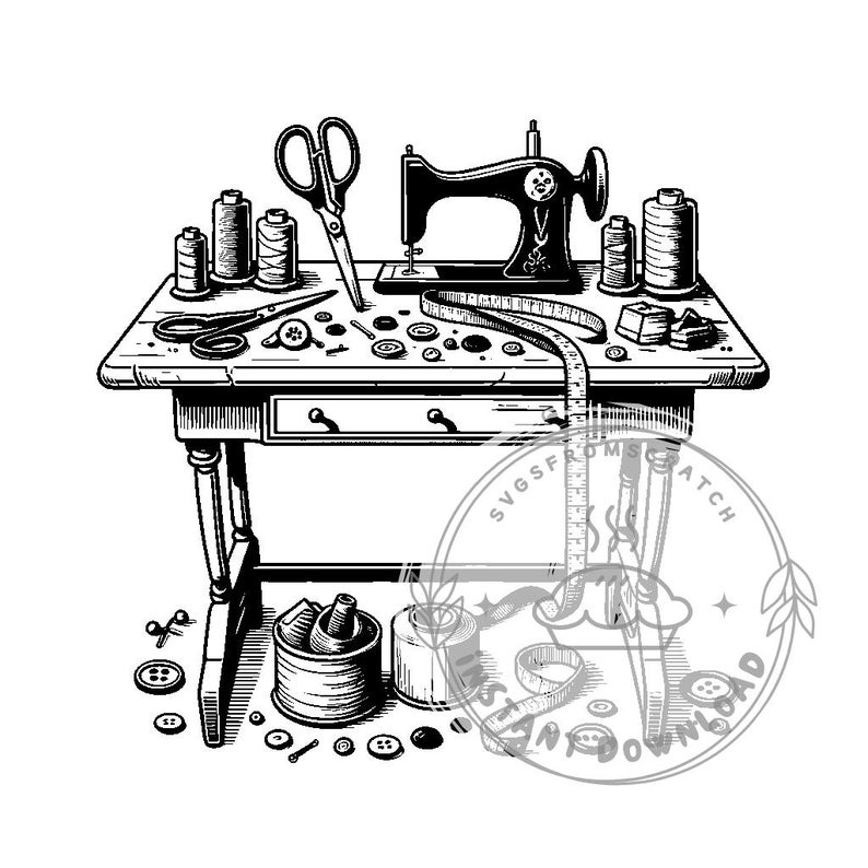 Sewing Table With Supplies SVG Bundle - Etsy
