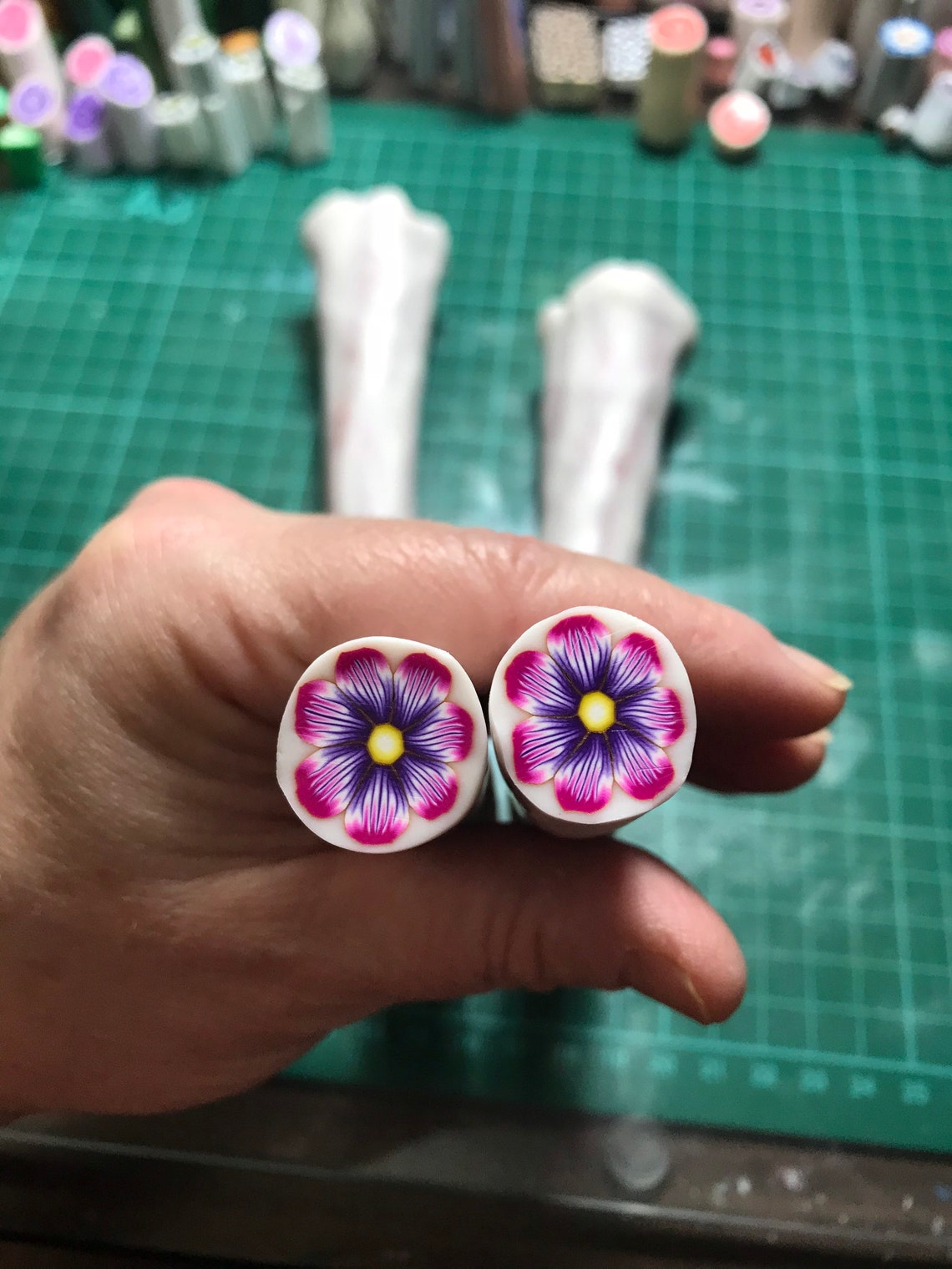 Fuchsia and Purple Flower Polymer Clay Cane Raw Nail Art | Etsy