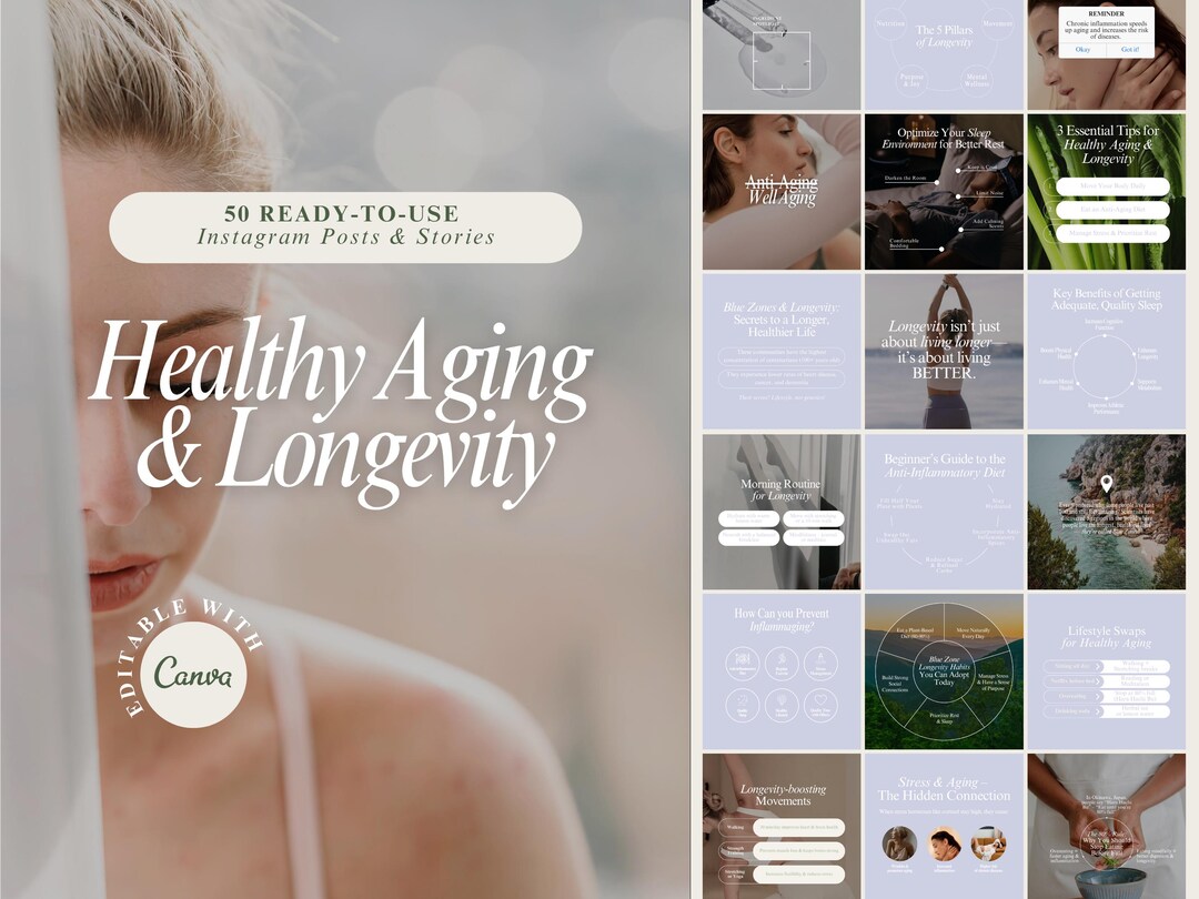 50 Healthy Aging & Longevity Canva Templates, Editable Instagram ...