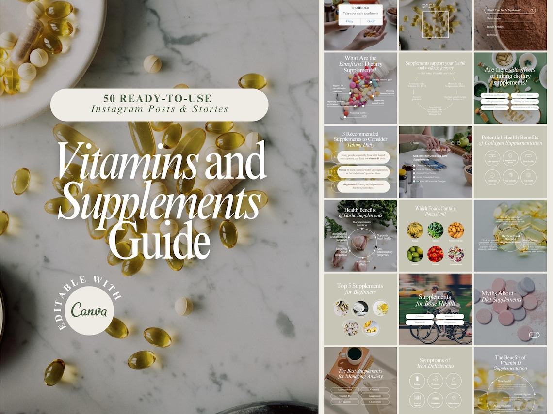 Vitamins and Supplements Guide | 50 Editable Instagram Templates ...