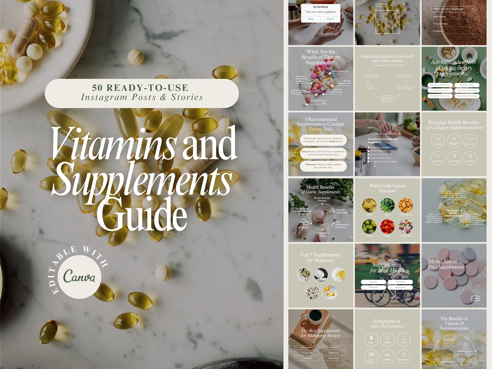 Vitamins and Supplements Guide | 50 Editable Instagram Templates ...