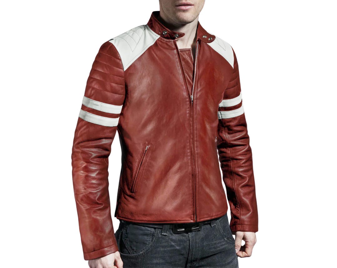 Tyler Durden Fight Club Leather Jacket Brad Pitt Red Vintage Style ...