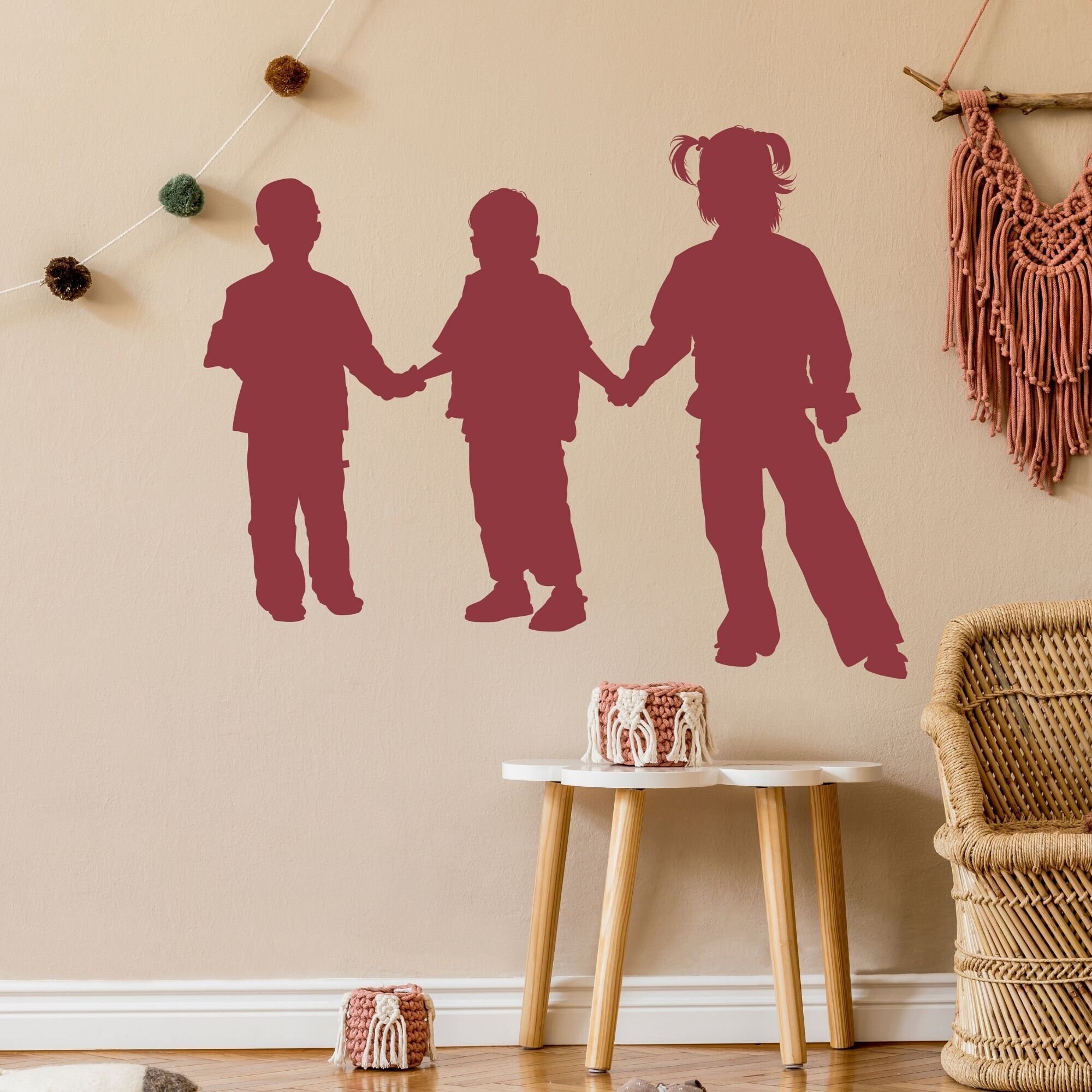CHILDREN HOLDING HANDS Vinyl Decal, Kids Silhouettes, Day Care Decor ...