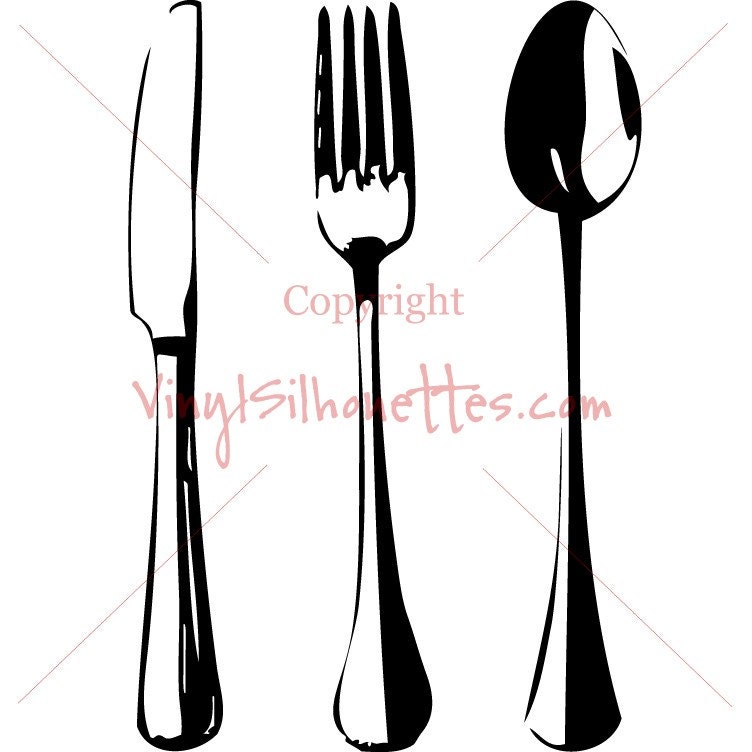 KNIFE, FORK, & SPOON Vinyl Decals, Utensils Wall Sticker many Sizes 36 ...