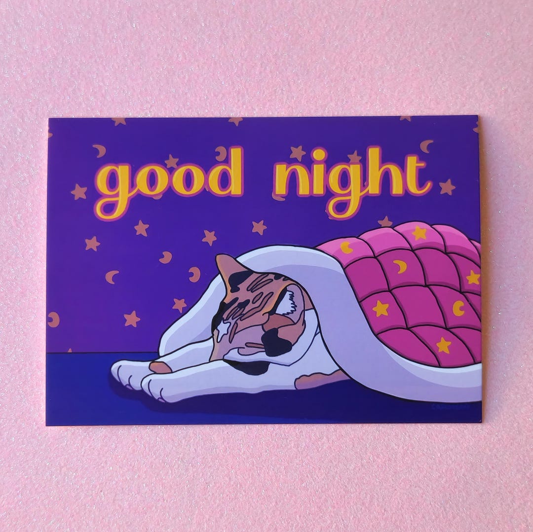 Goodnight Sleeping Calico Cat Art Print - Etsy