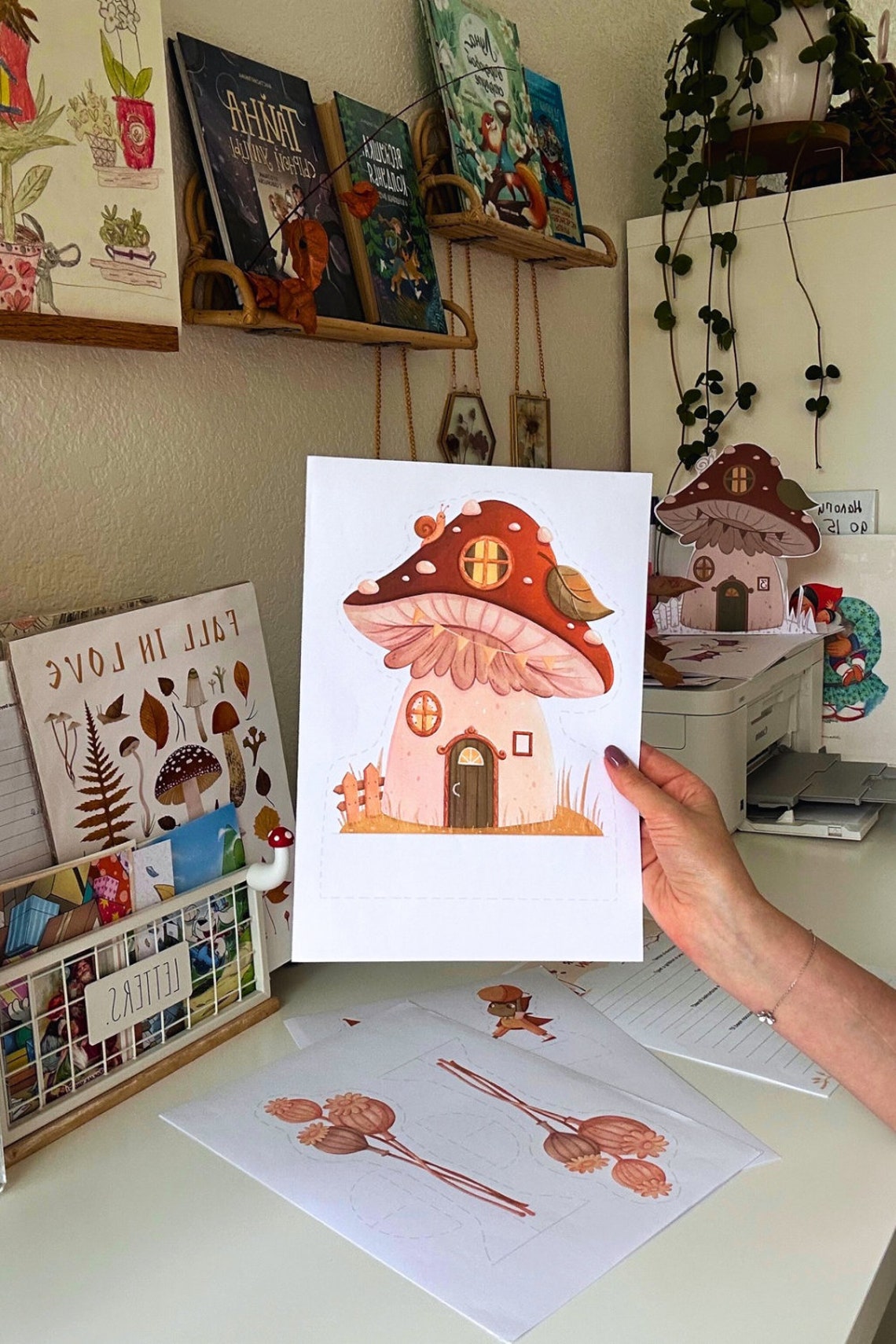 Mushroom House, Printing Mushroom House, Fall Art Activity, Autumn ...