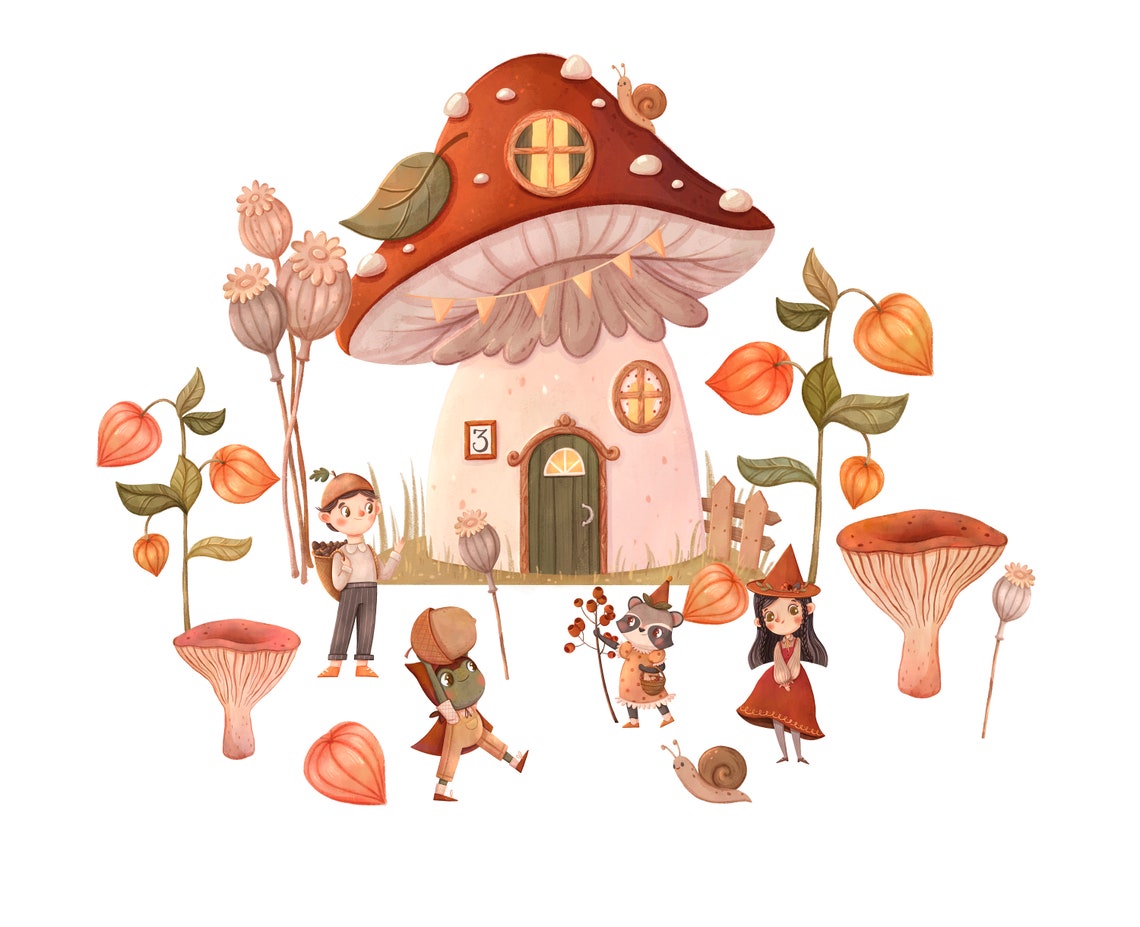 Mushroom House, Printing Mushroom House, Fall Art Activity, Autumn ...