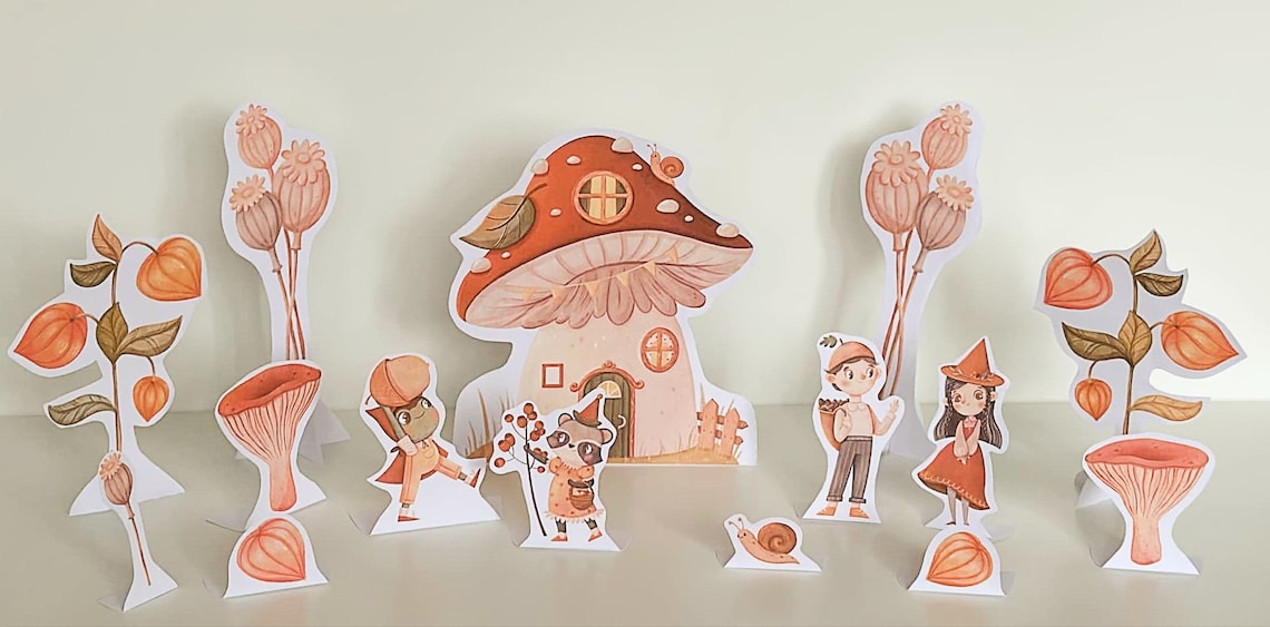 Mushroom House, Printing Mushroom House, Fall Art Activity, Autumn ...