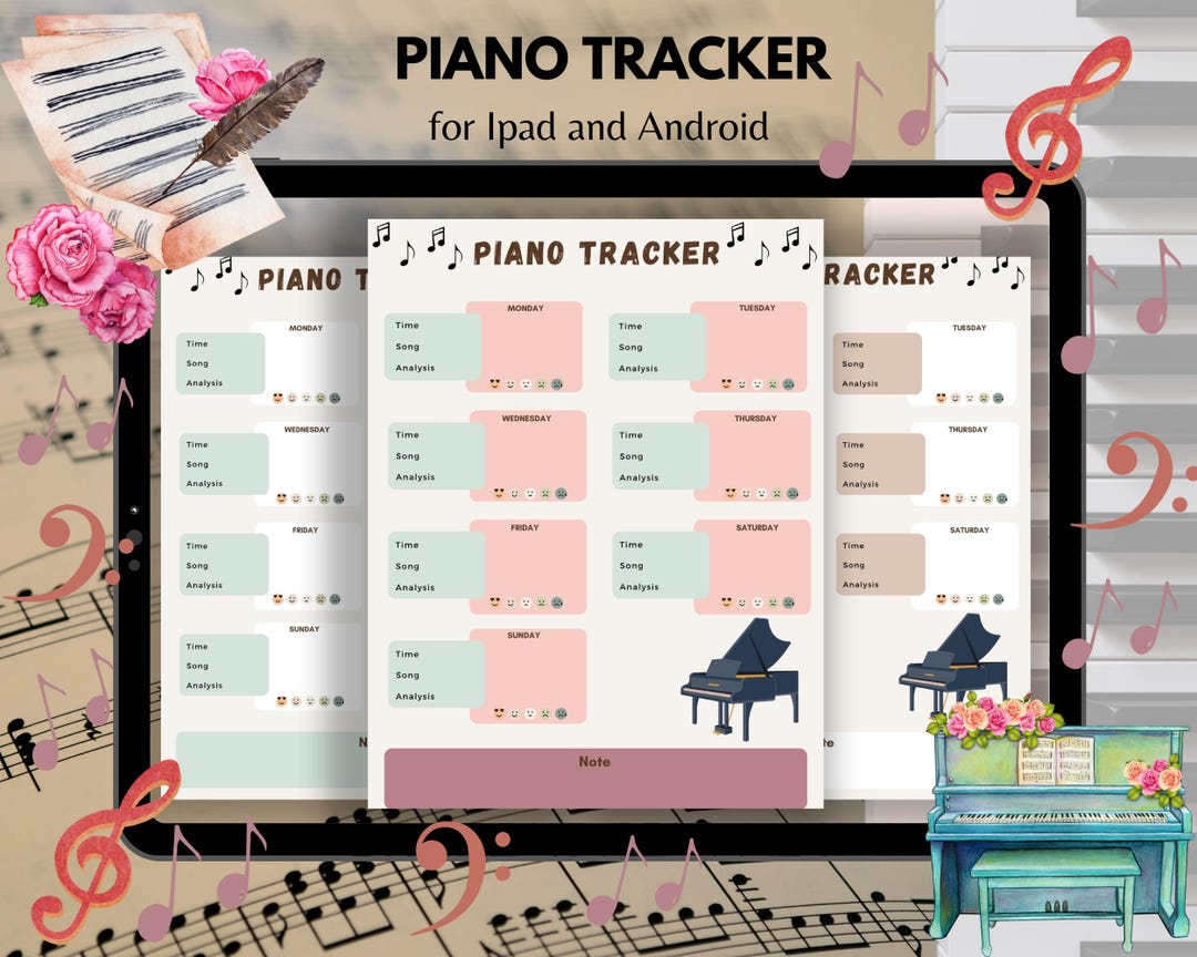 Weekly Piano Practice Log Printable, Music Practice Chart for Students ...