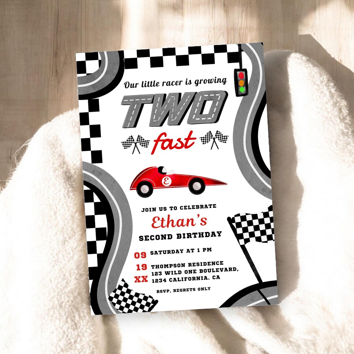 Editable Two Fast Racing Car 2nd Birthday Party Invitation: Printable ...