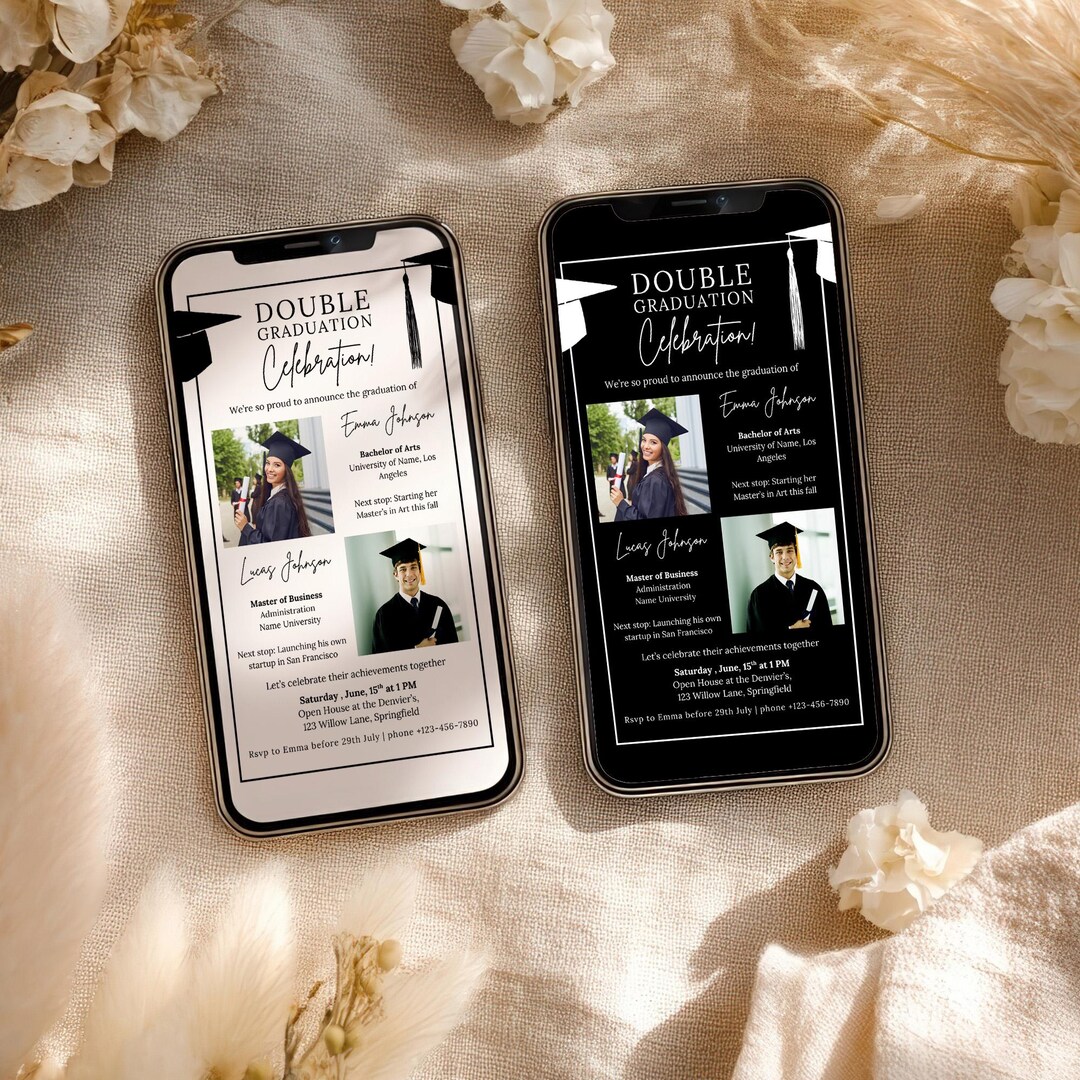 Printable Double Graduation Invitation Announcement & Evite: Dual Grad ...