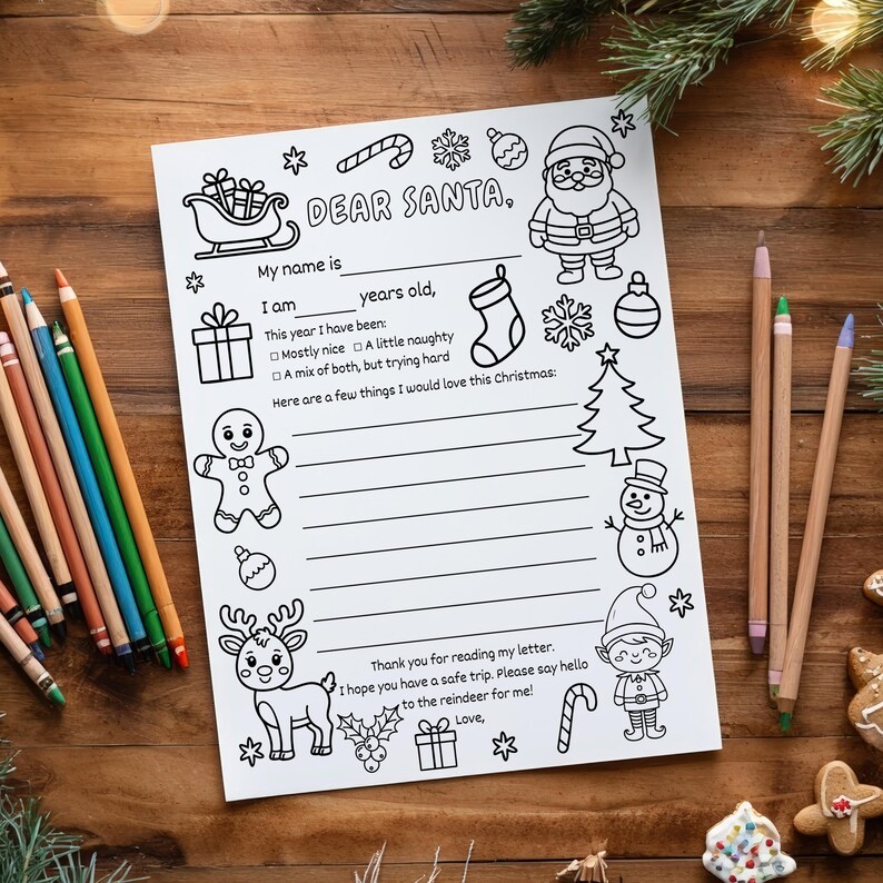 Dear Santa Letter Printable Coloring Page for Kids : Christmas Wishlist ...