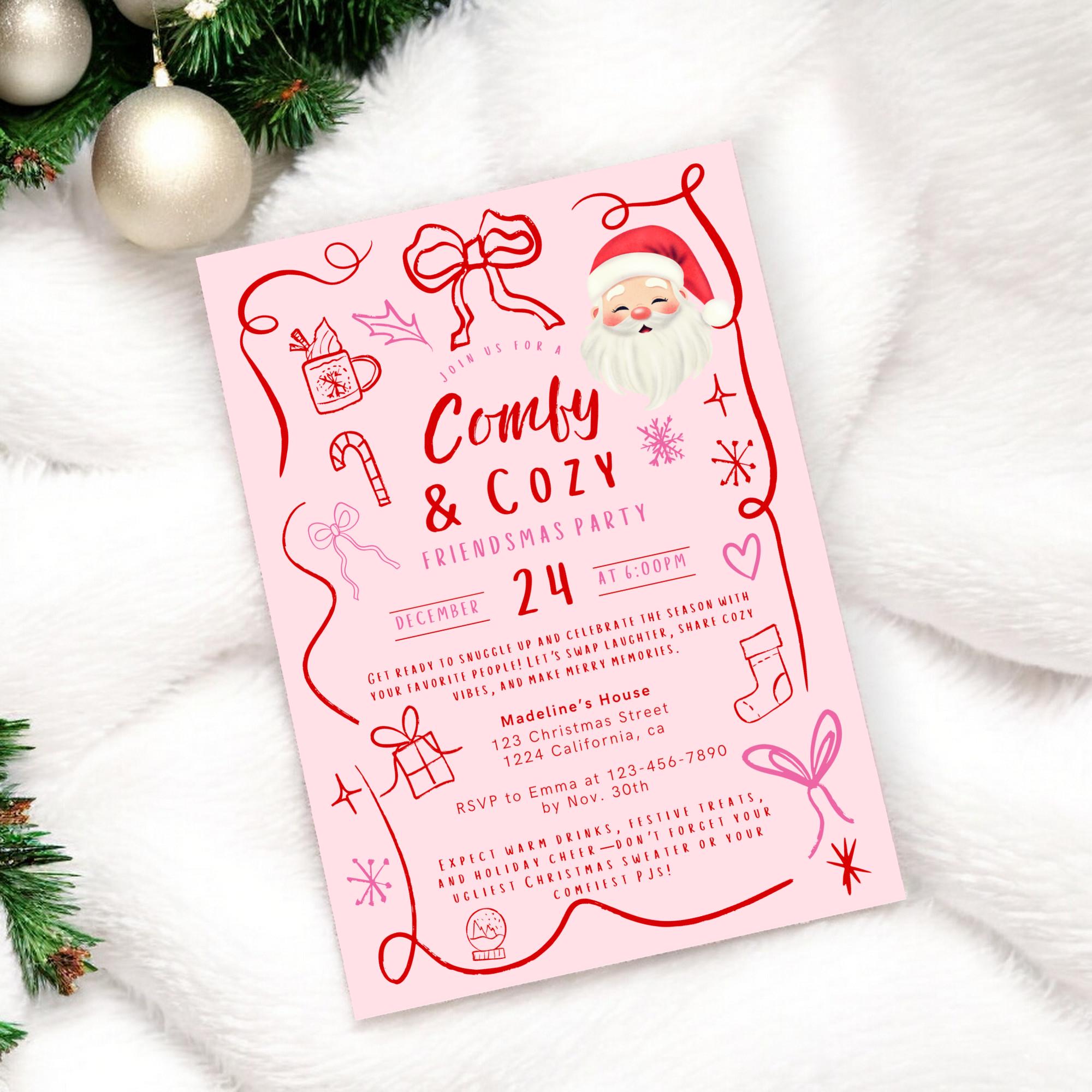 Comfy and Cozy Christmas Party Invitation, Editable Friendsmas Funny PJ ...
