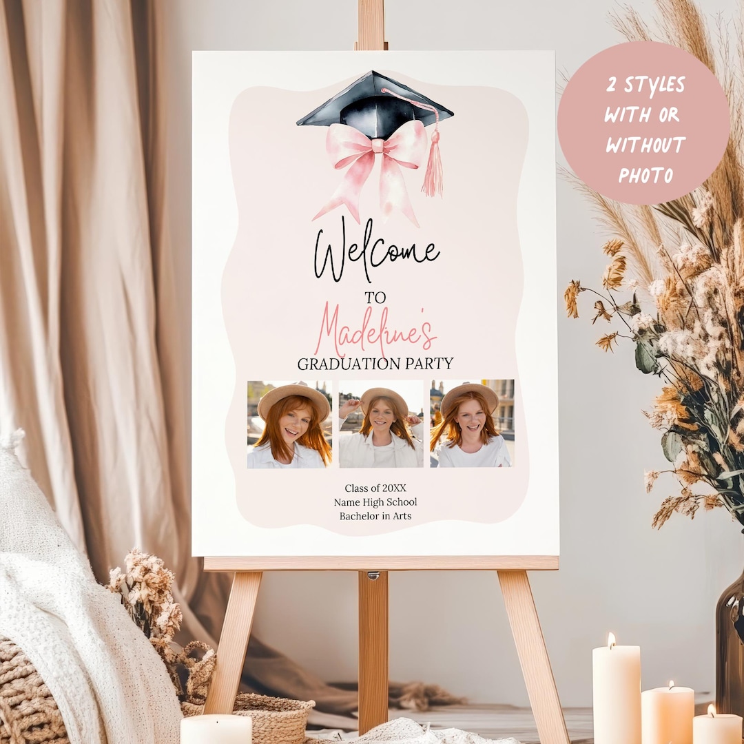 Editable Pink Coquette Graduation Welcome Sign Template 18x24 ...