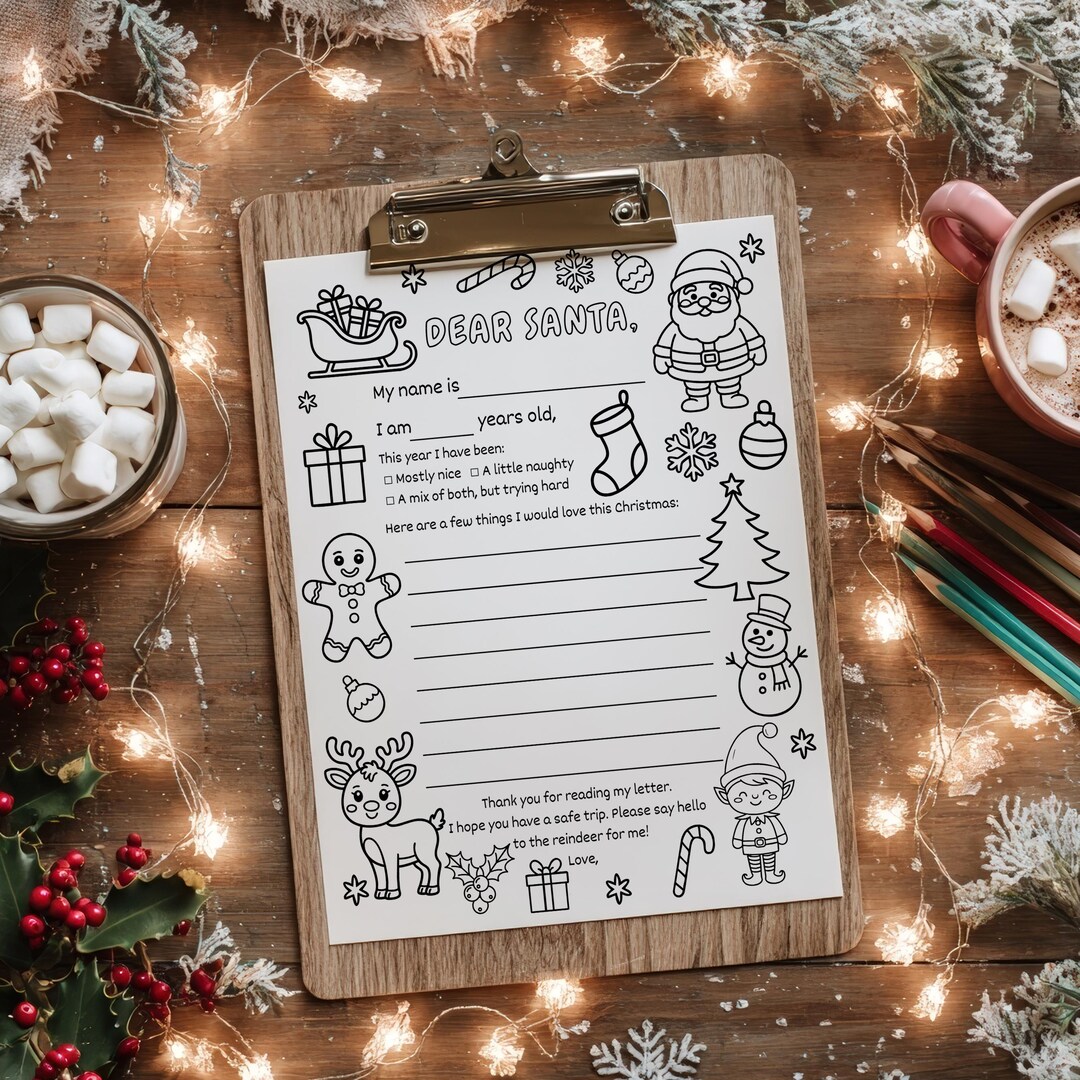 Dear Santa Letter Printable Coloring Page for Kids : Christmas Wishlist ...