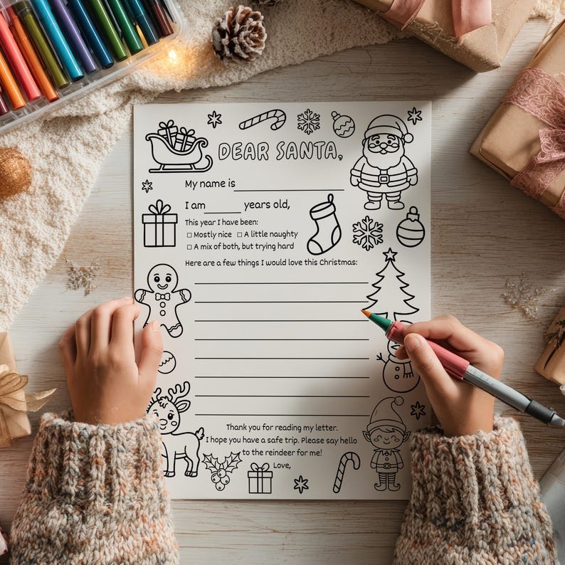 Dear Santa Letter Printable Coloring Page for Kids : Christmas Wishlist ...