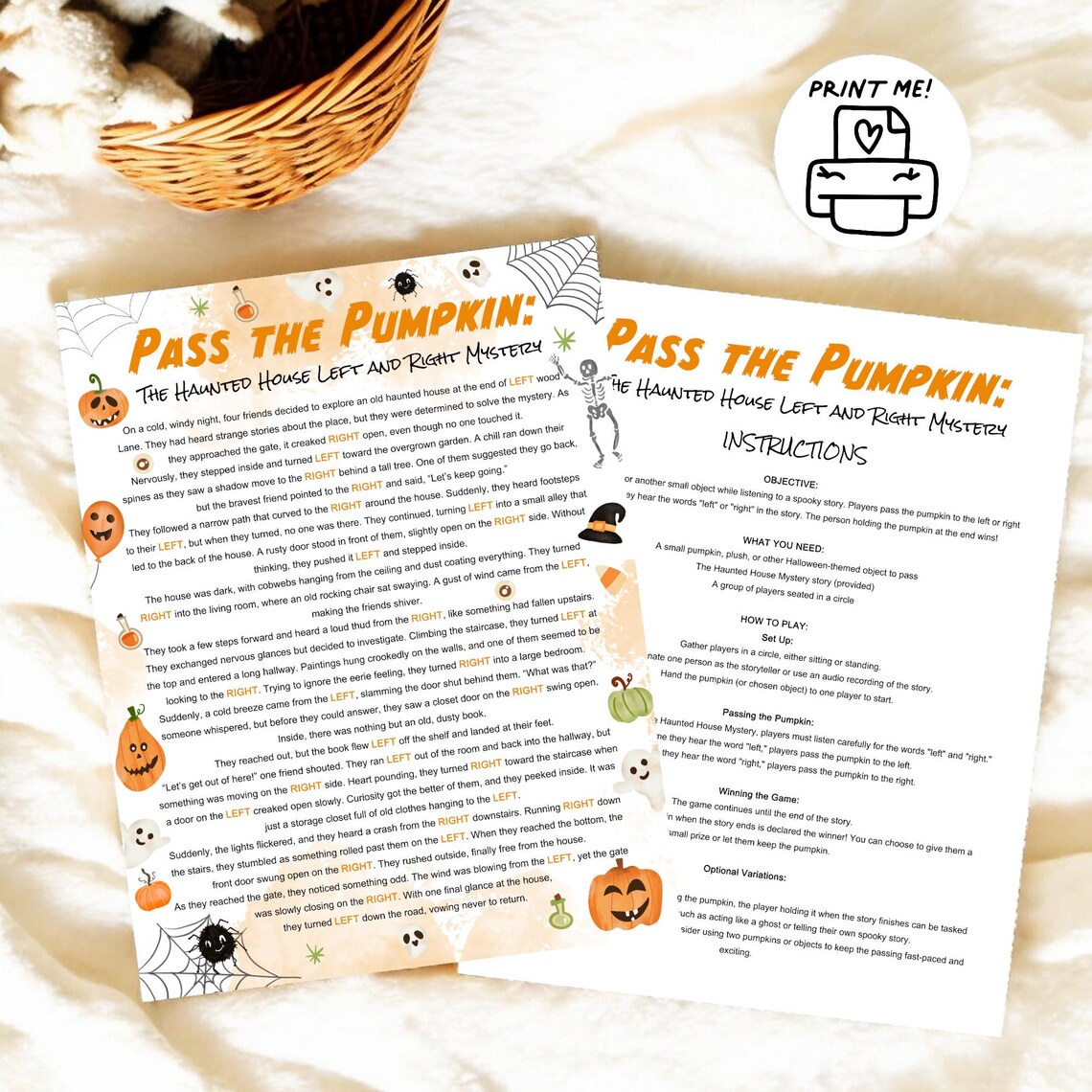 Pass the Pumpkin Game: Fun Halloween Left-right Party Game Printable ...