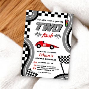Editable Two Fast Racing Car 2nd Birthday Party Invitation: Printable ...