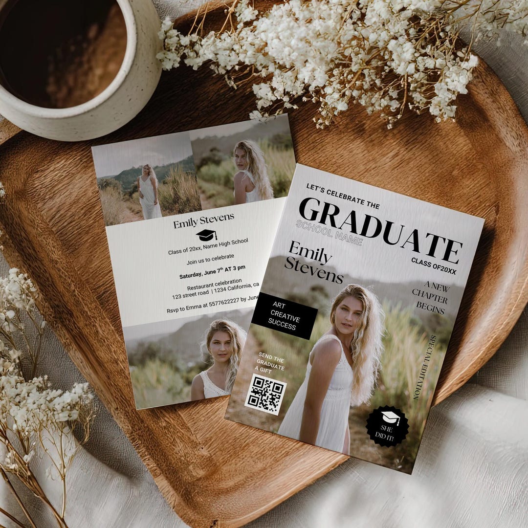Printable Modern Fashion Magazine Graduation Invitation Announcement ...
