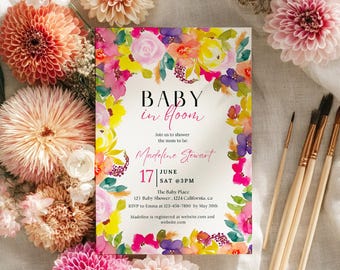 Printable Bold Baby in Bloom Baby Shower Invitation: Hand Painted ...
