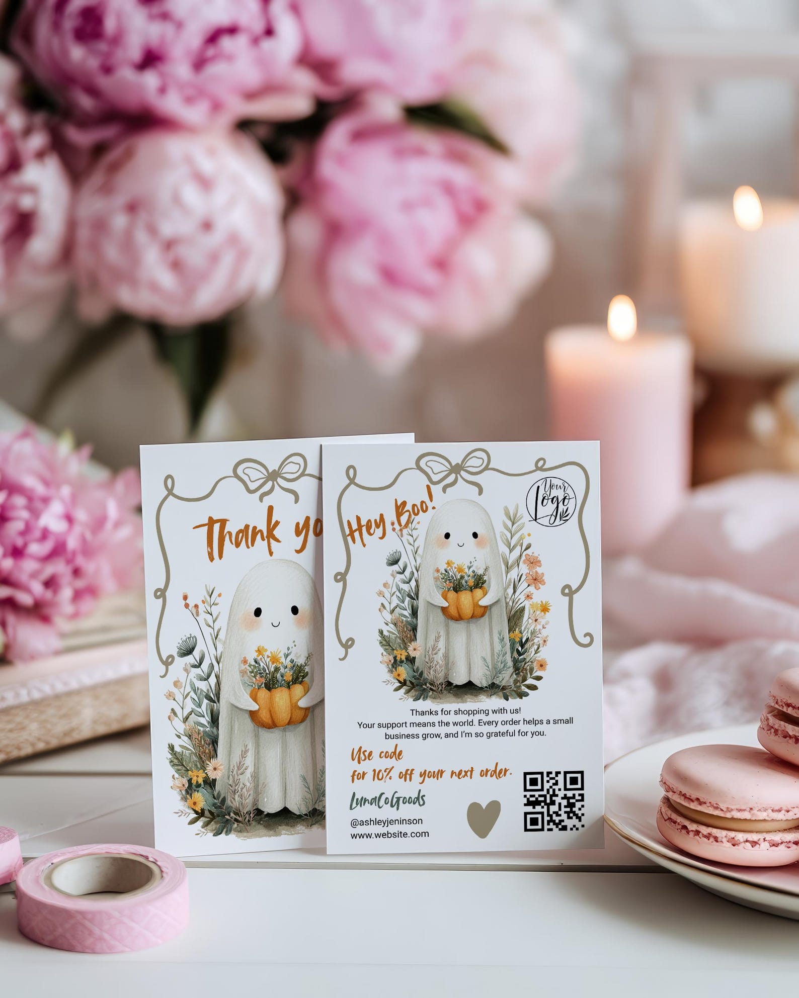 Cottagecore Ghost Thank You Card: Halloween Order Insert (4x6 ...