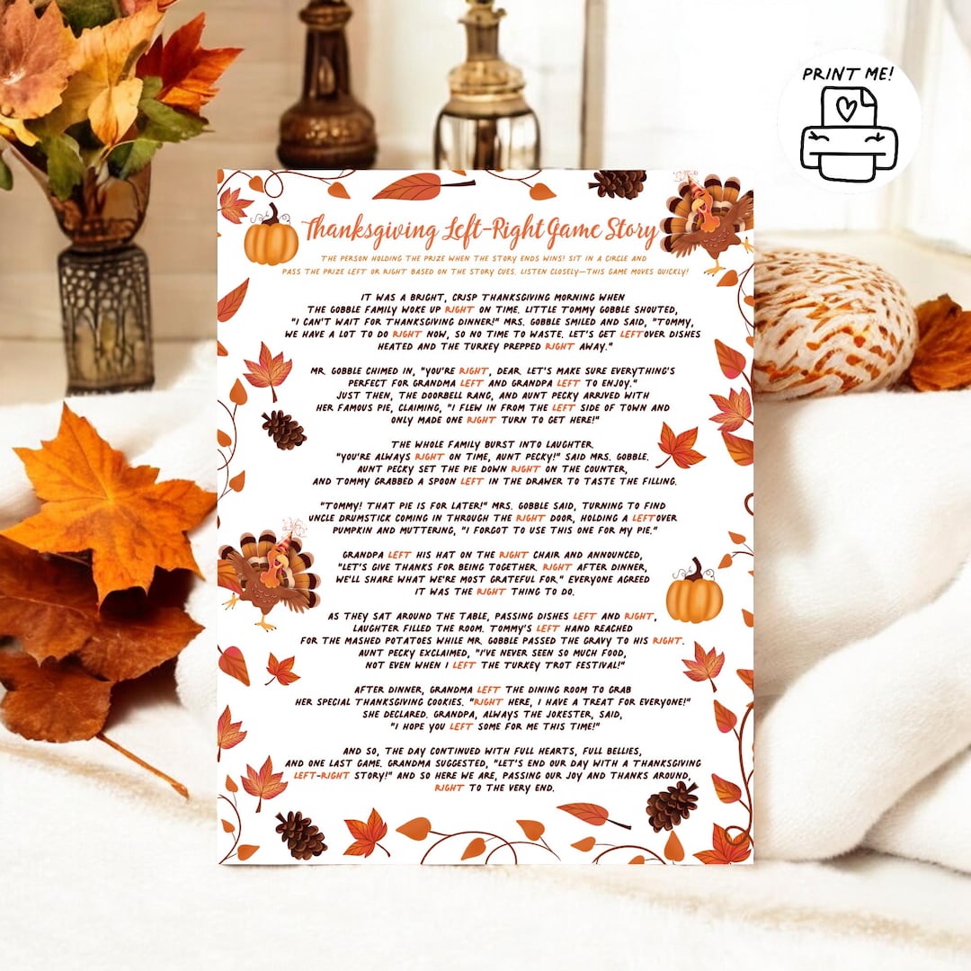 Left Right Story Thanksgiving Game, Turkey Game, Family Friends Party ...