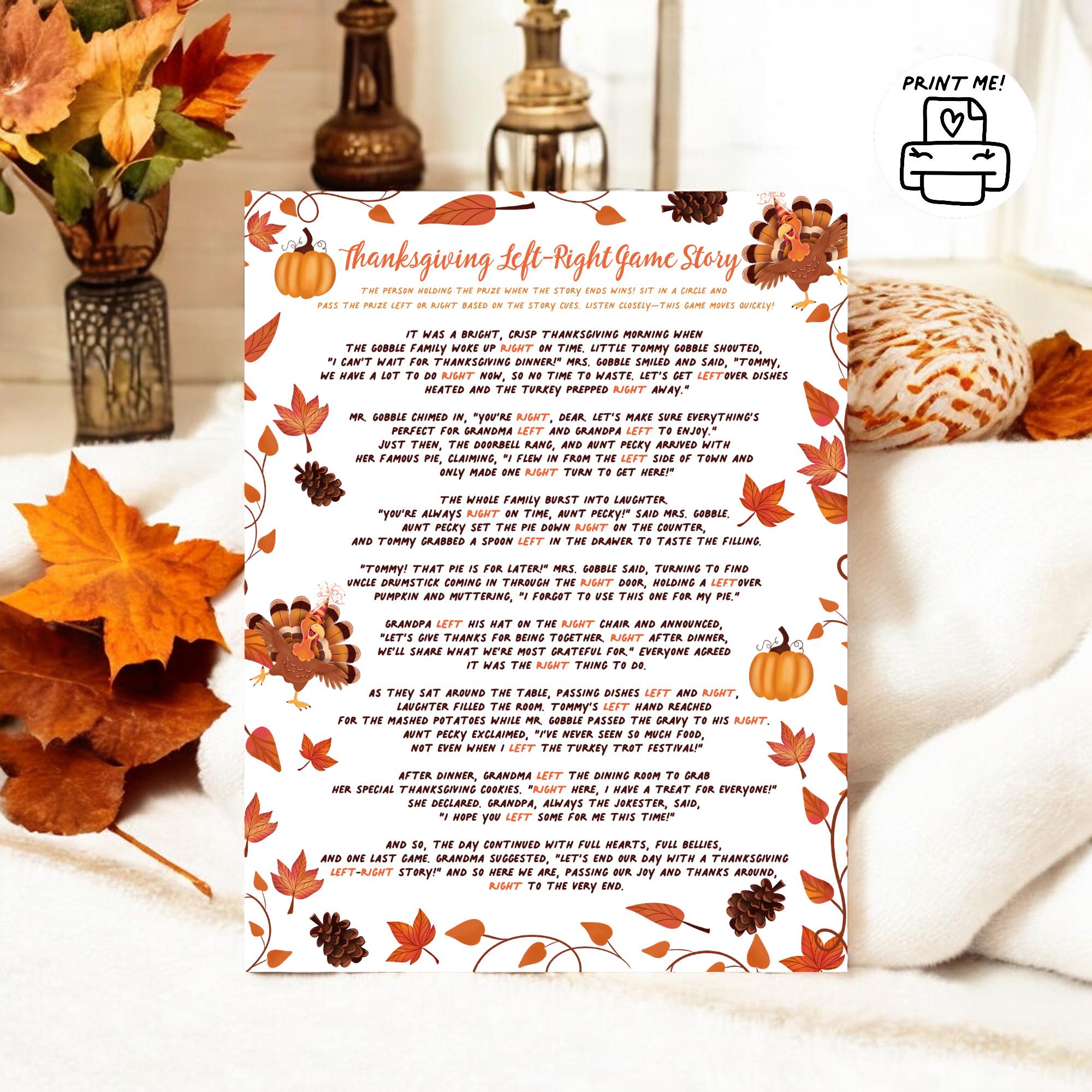 Left Right Story Thanksgiving Game, Turkey Game, Family Friends Party ...