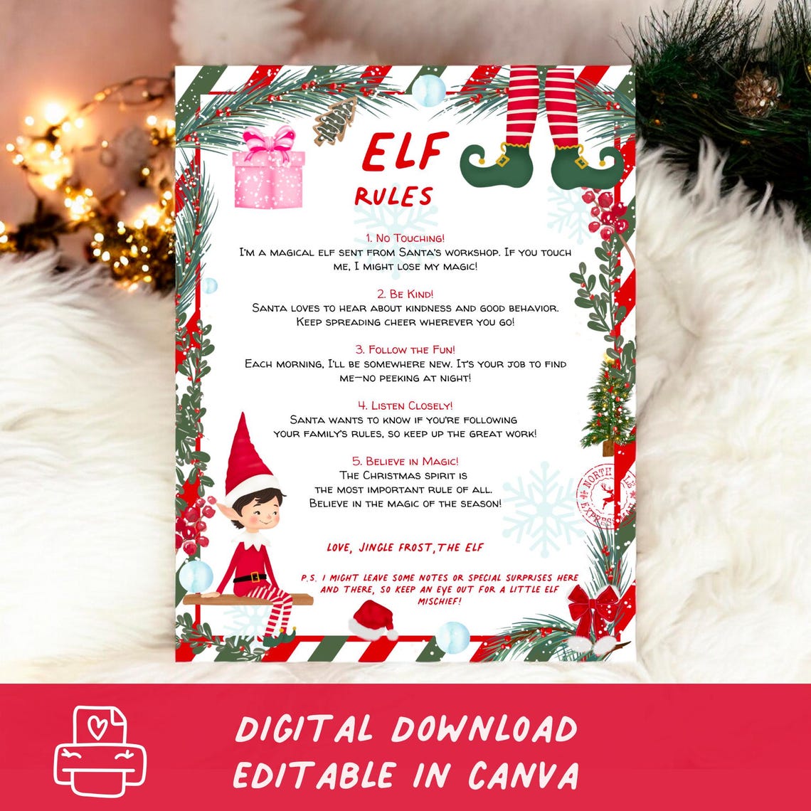 Cute Editable Elf Rules. Christmas Printable Elf Rules, Editable Red ...
