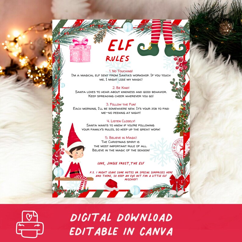Cute Editable Elf Rules. Christmas Printable Elf Rules, Editable Red ...
