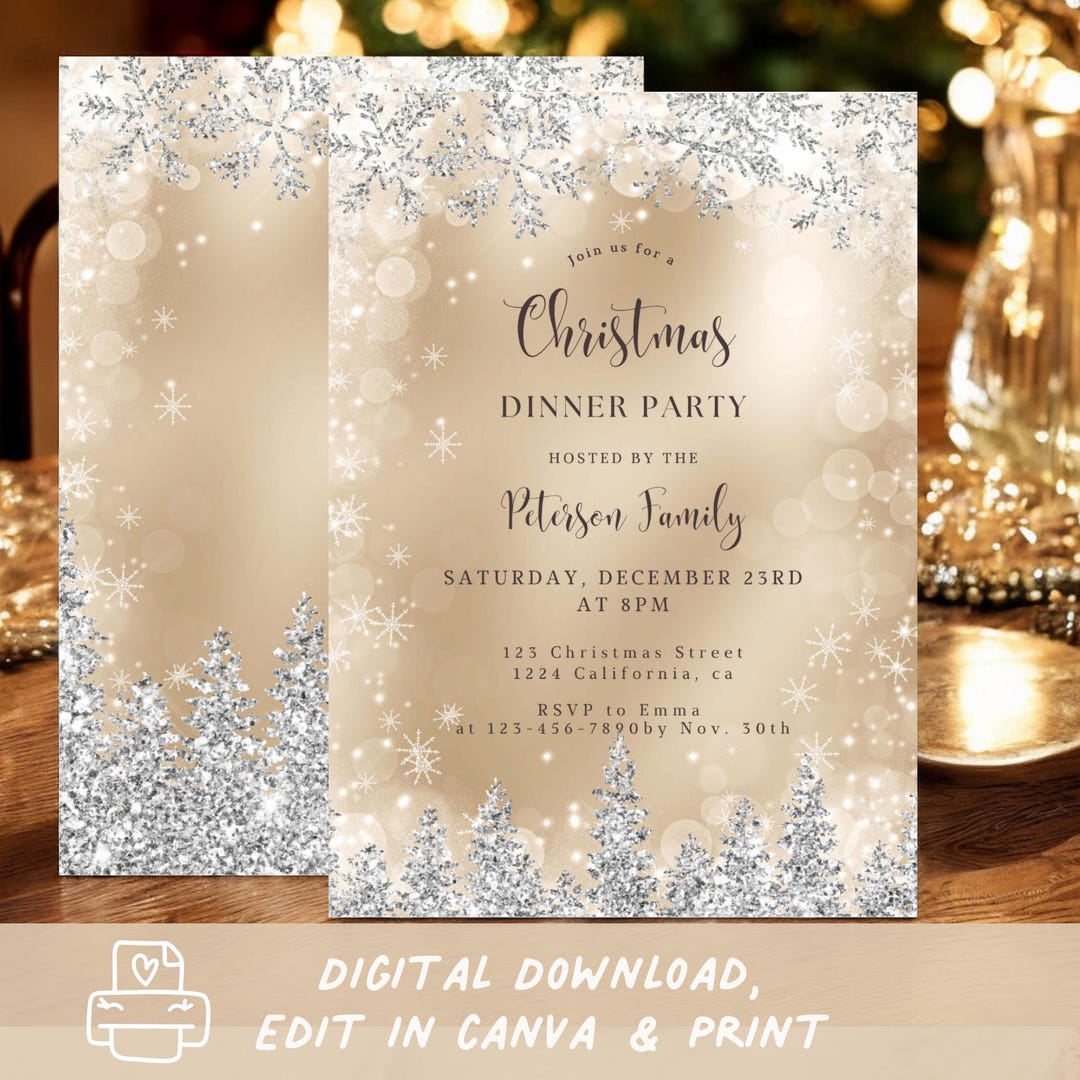 Elegant Luxurious Christmas Dinner Party Invitation Template, Christmas ...
