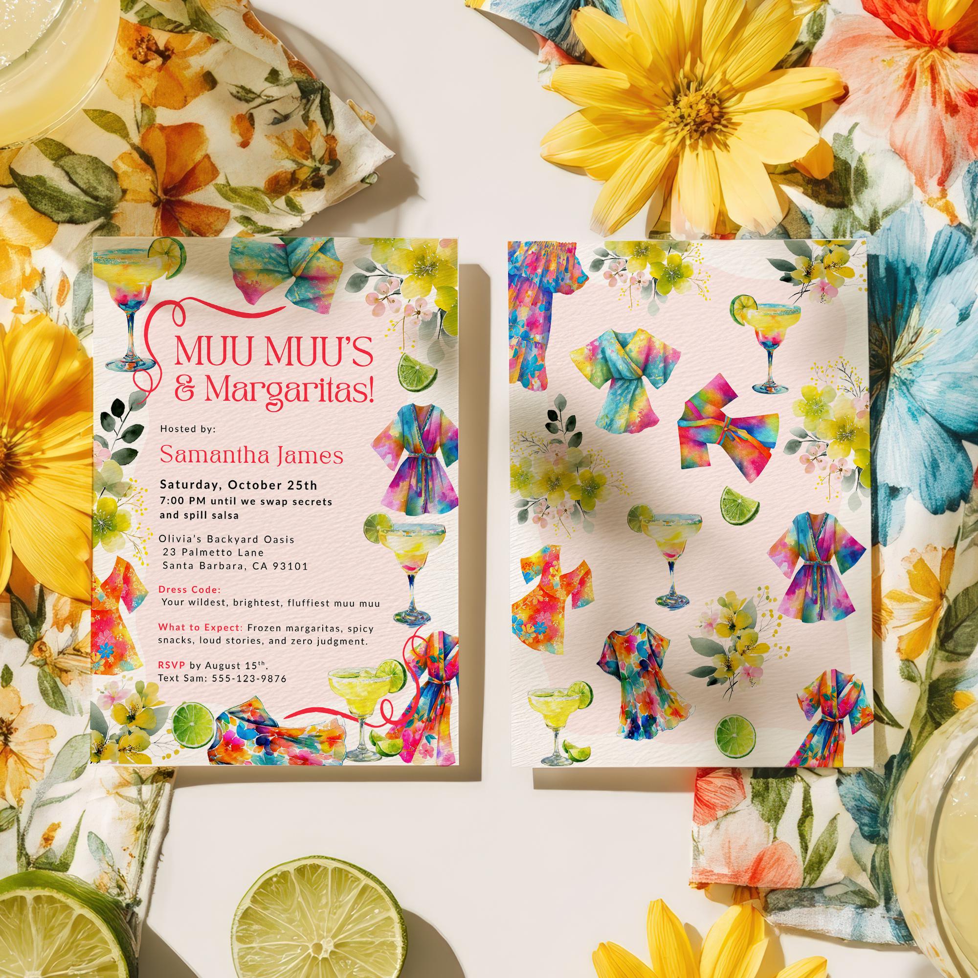 Pink Muu Muus & Margaritas Party Invitation Evite, Girls Night Hawaiian ...