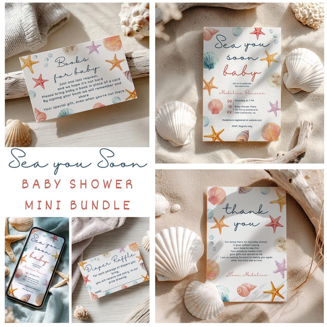 Sea You Soon Baby Shower Invitation Mini Bundle: Editable Coastal ...