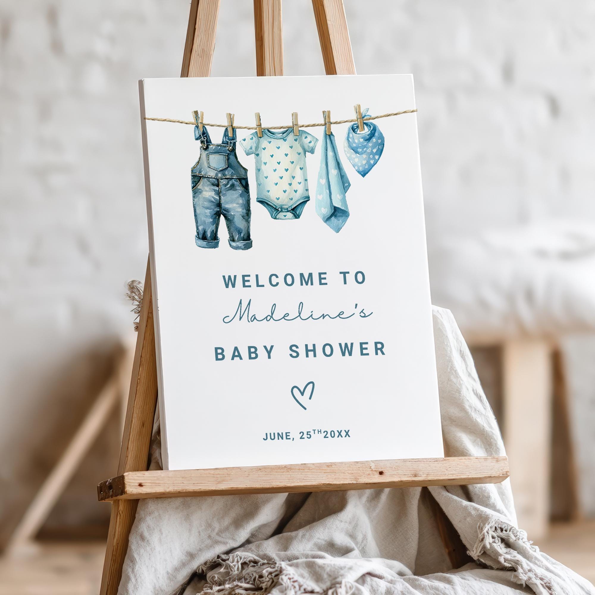 Printable Blue Jean Denim Welcome Baby Shower Sign - Rustic Blue Jean ...