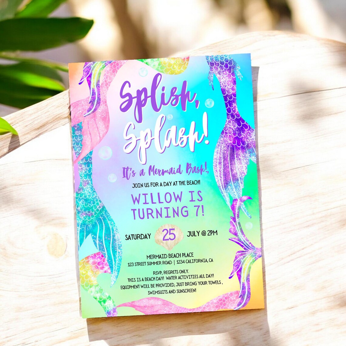 Splish Splash Mermaid Bash 7th Birthday Invitation Template, Editable ...