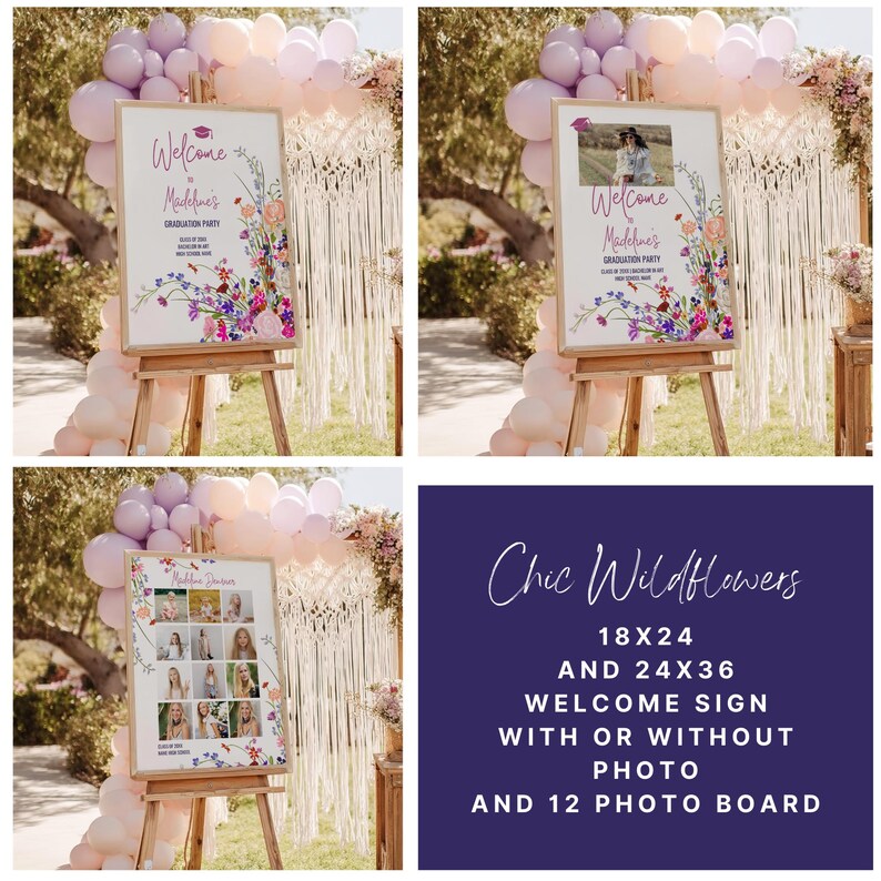 20 Boho Wildflowers Graduation Party Table Sign Bundle Template, Grad ...