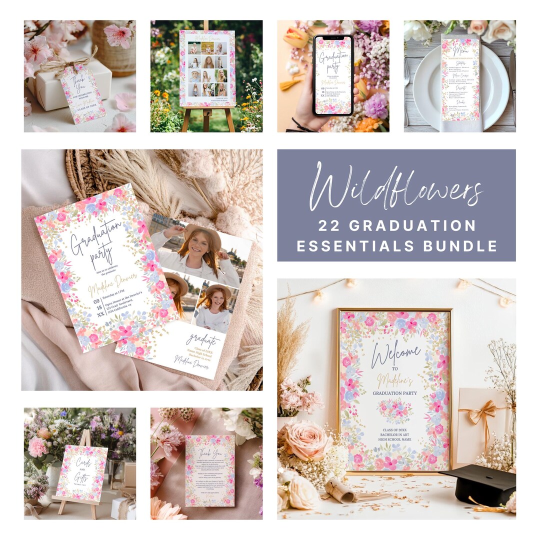 Printable Blush Gold Garden Wildflower Graduation Party Bundle ...
