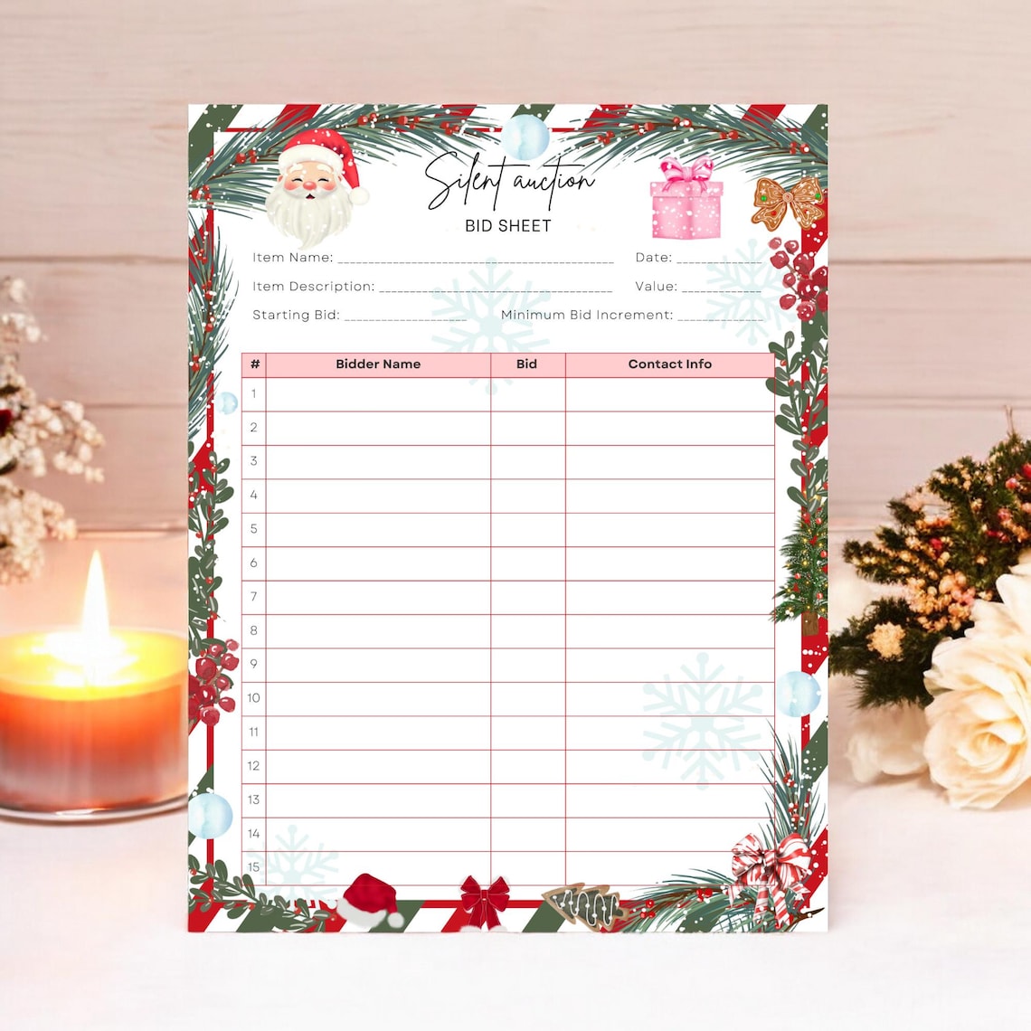 Silent Auction Bid Sheet Printable - Bonus Christmas Version, Silent ...