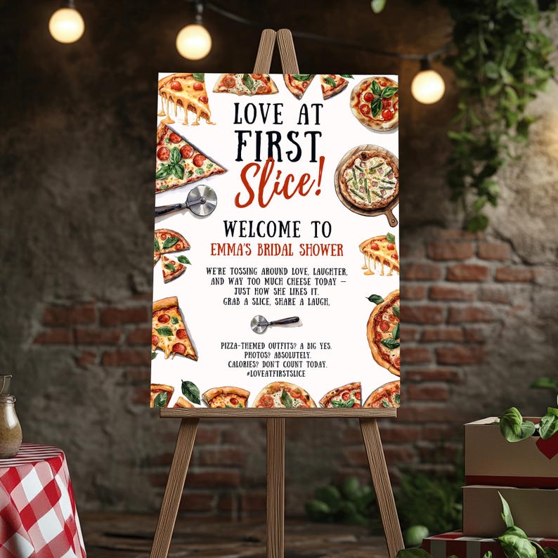 Pizza Bridal Shower Welcome Sign: Love at First Slice, Printable ...