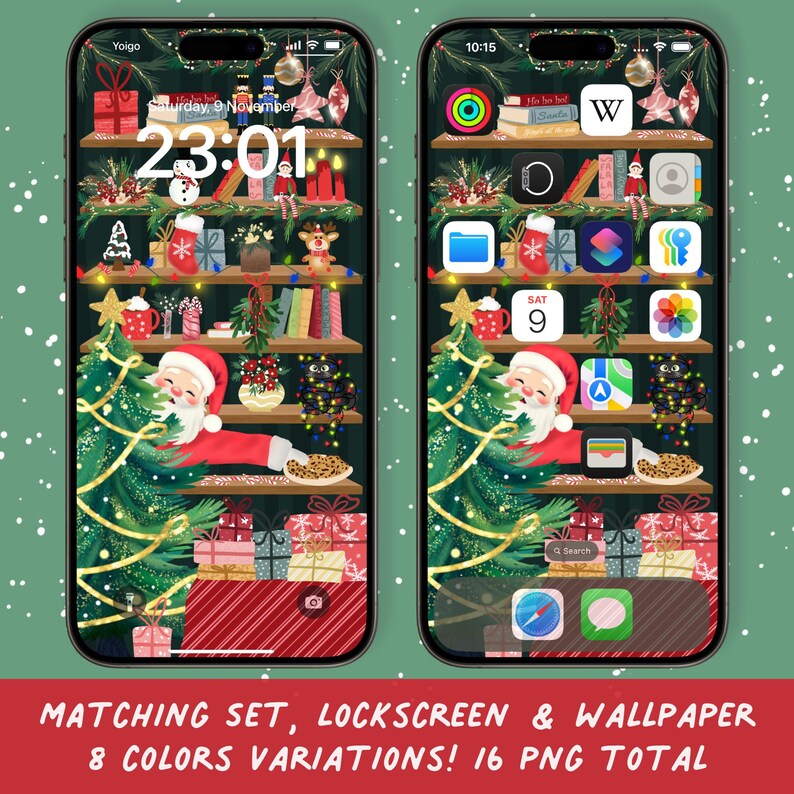 Christmas Bookshelf iPhone Wallpaper, Large Icons | Ios 18 Digital ...