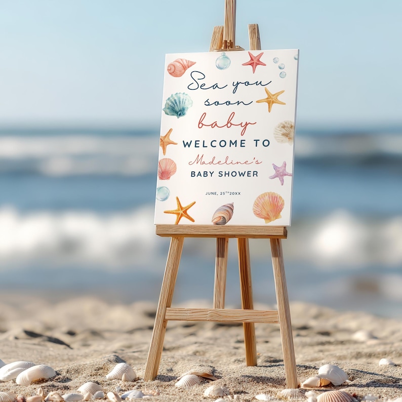 Sea You Soon Baby Shower Welcome Sign: Printable Editable Coastal Decor ...