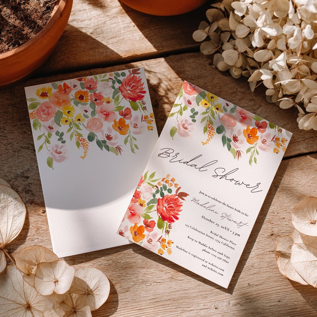 Convite para chá de panela com flores boho outonais: modelo rústico de ...