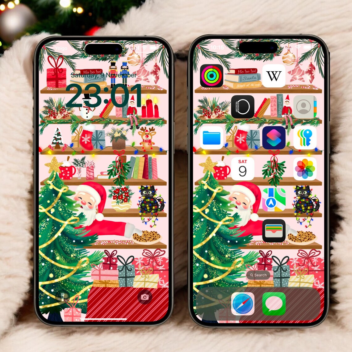 Christmas Bookshelf iPhone Wallpaper, Large Icons | Ios 18 Digital ...