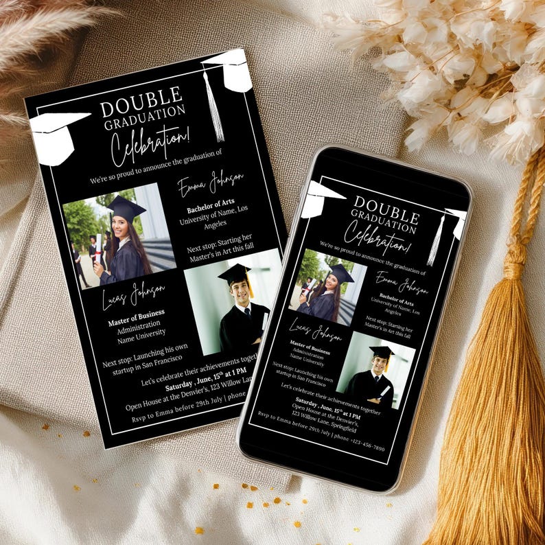 Printable Double Graduation Invitation Announcement & Evite: Dual Grad ...