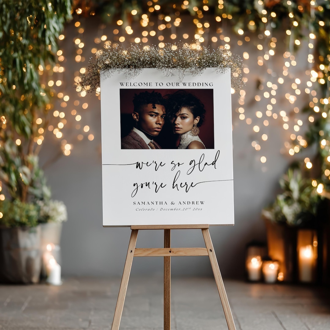 Modern Boho Black White Photo Wedding Welcome Sign: Simple Classic ...