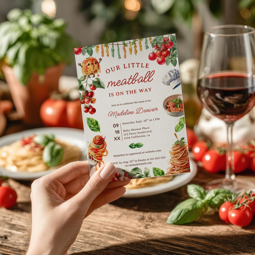 Little Meatball Baby Shower Invitation & Evite: Italian Pasta Party ...