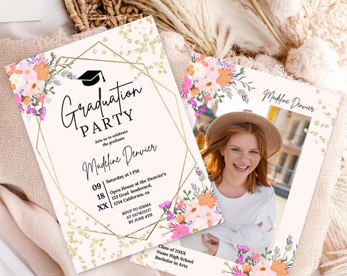 Boho Wildflower Graduation Party Invitation Announcement Template ...