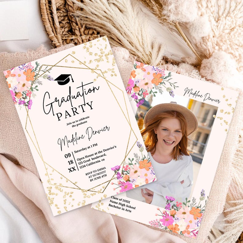 Boho Wildflower Graduation Party Invitation Announcement Template ...