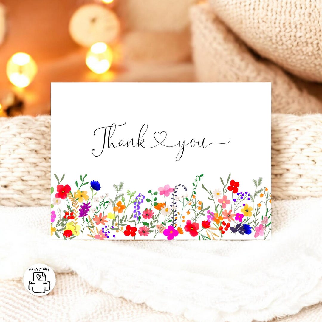 Watercolor Wildflower Thank You Card: Digital Printable Gifts Thanks ...