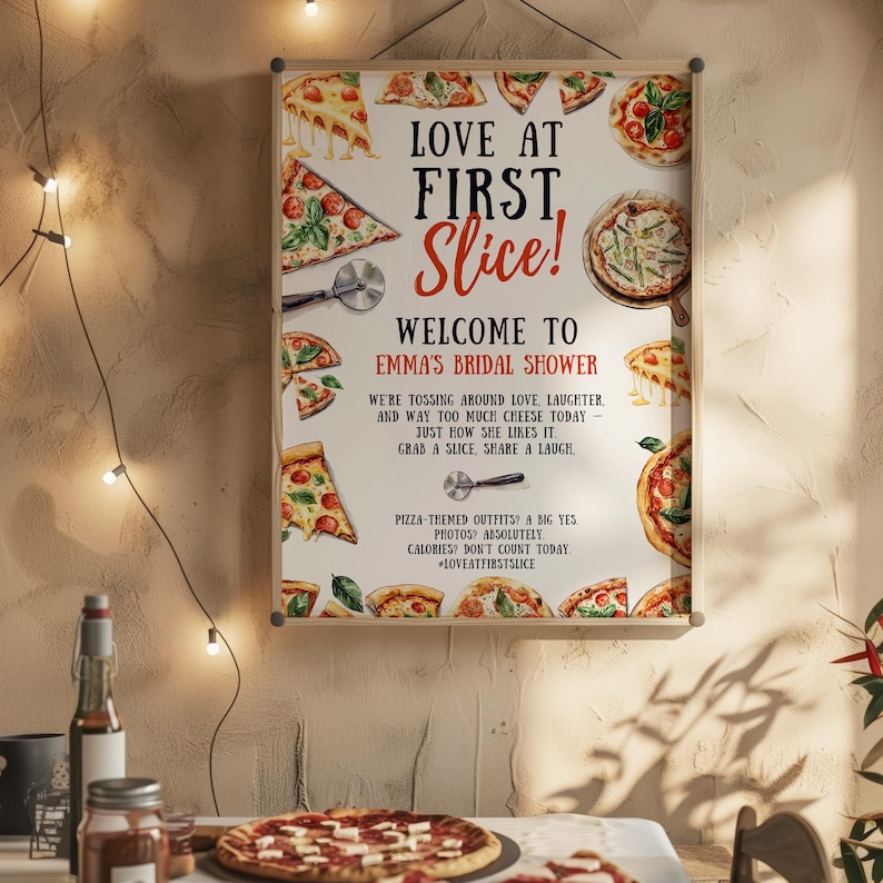 Pizza Bridal Shower Welcome Sign: Love at First Slice, Printable ...