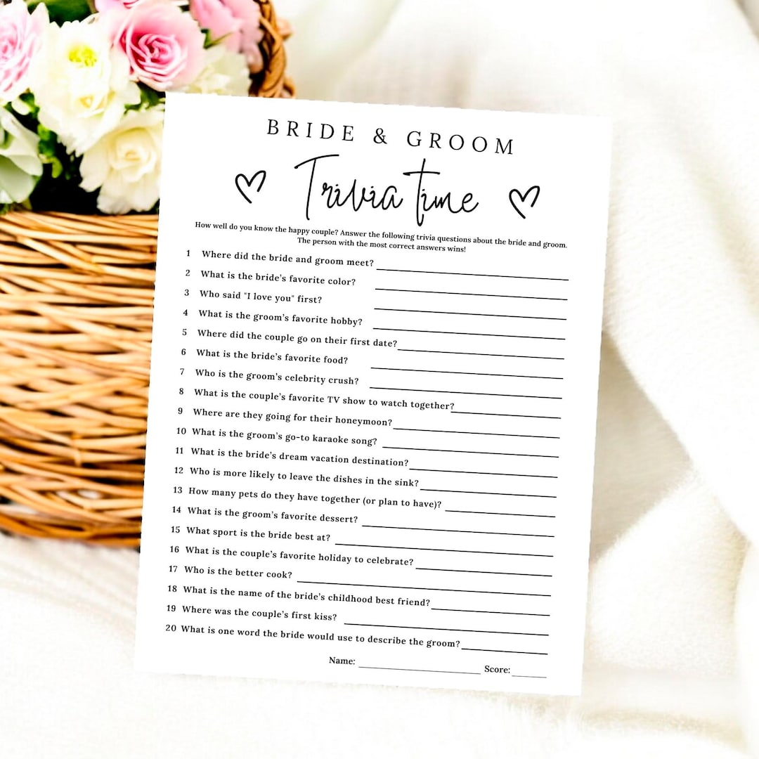 Bride and Groom Trivia Time | Printable Bridal Shower Game Digital ...